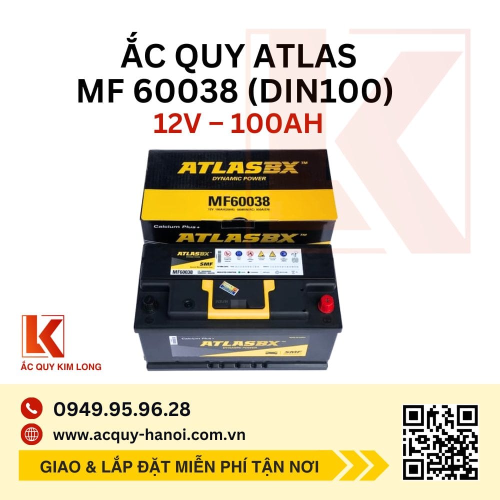 THAY ẮC QUY Ô TÔ ATLAS DIN MF60038 (DIN100) 12V - 100AH - Bình Ắc Quy ...
